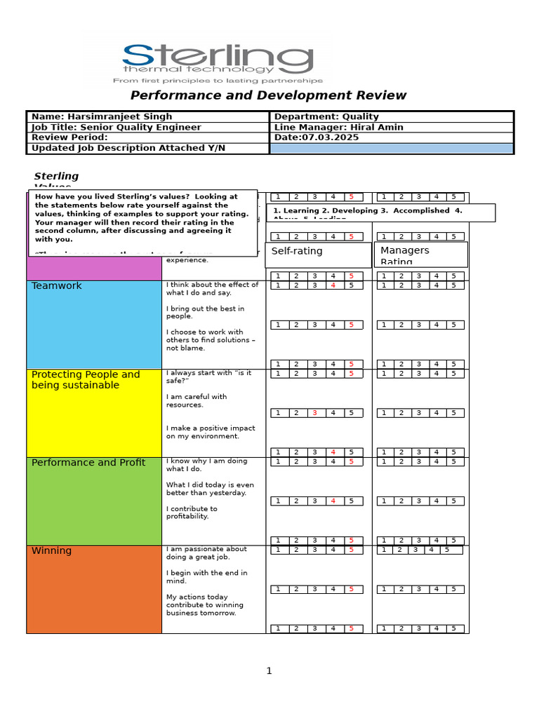Performance and Development Review Form New | PDF | Goal | Learning