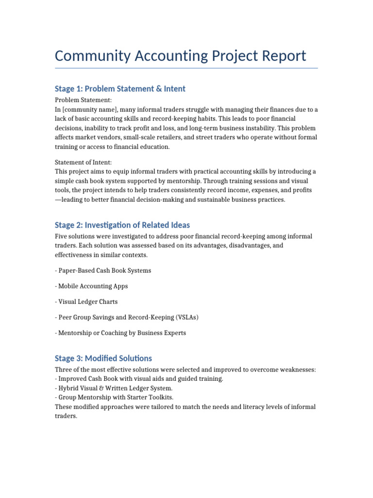 Community Accounting Project Report | PDF | Mentorship | Learning