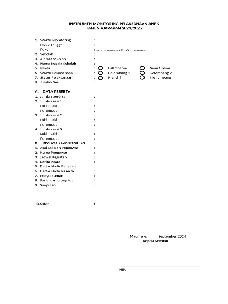 Instrumen Monitoring ANBK 2024/2025 | PDF
