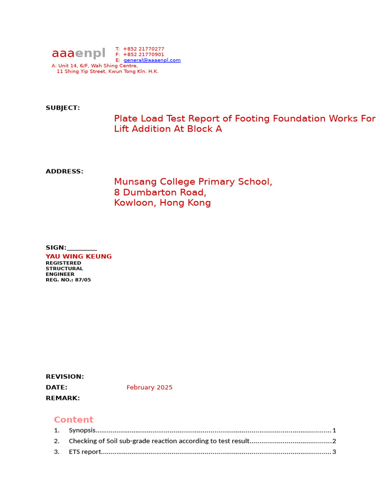 Plate Load Test Report for Lift Addition | PDF