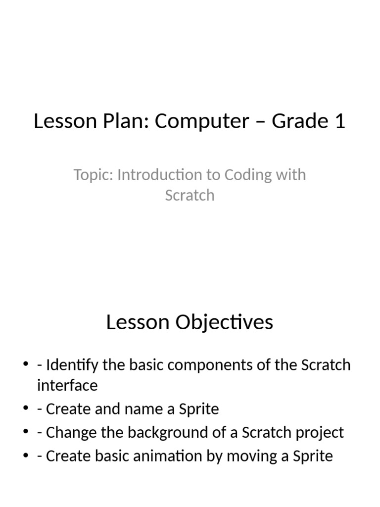 Grade 1 Scratch Coding Lesson Plan | PDF