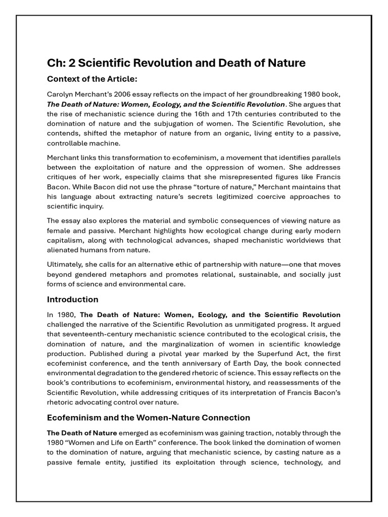 CH 2 Scientific Revolution and Death of Nature | PDF | Ecofeminism | Science