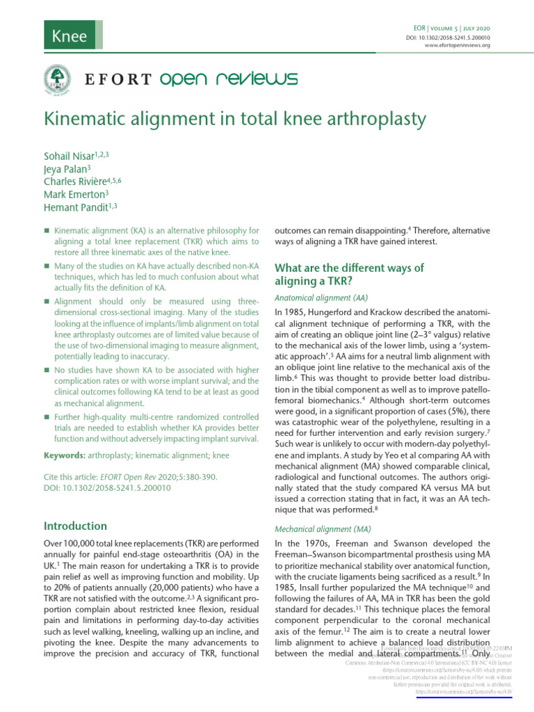Kinematic Alignment in TKA | PDF | Knee | Randomized Controlled Trial