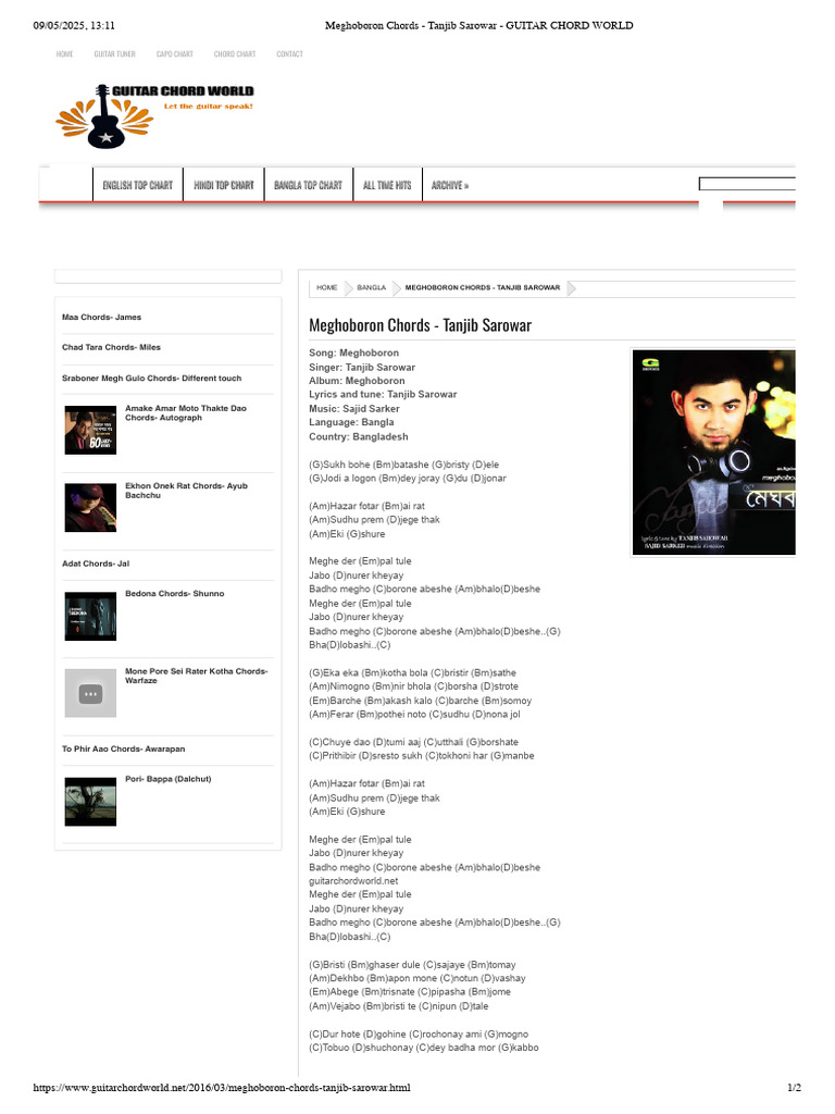 Meghoboron Chords - Tanjib Sarowar - GUITAR CHORD WORLD | PDF