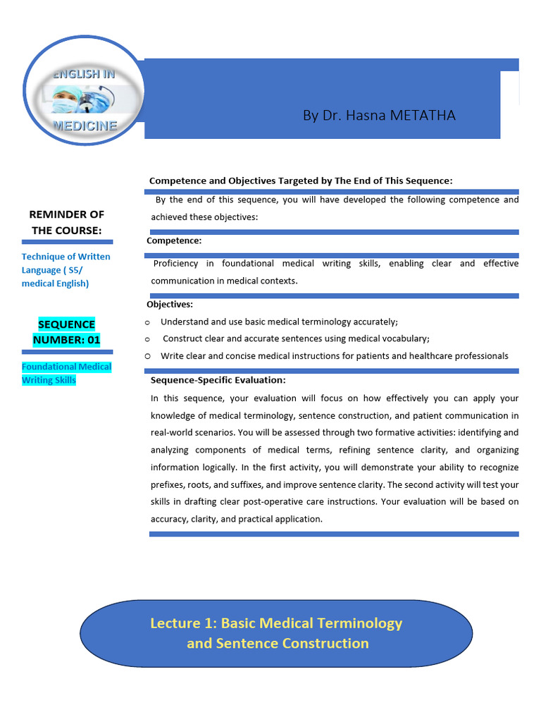 Sequence 1 Lecture 1 Basic Medical Terminology | PDF | Jargon | Medical ...