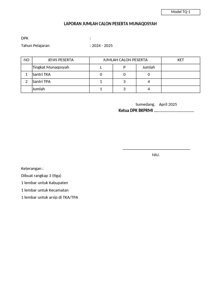 FIX of Formulir Calon Peserta Munaqosah Tingkat | PDF