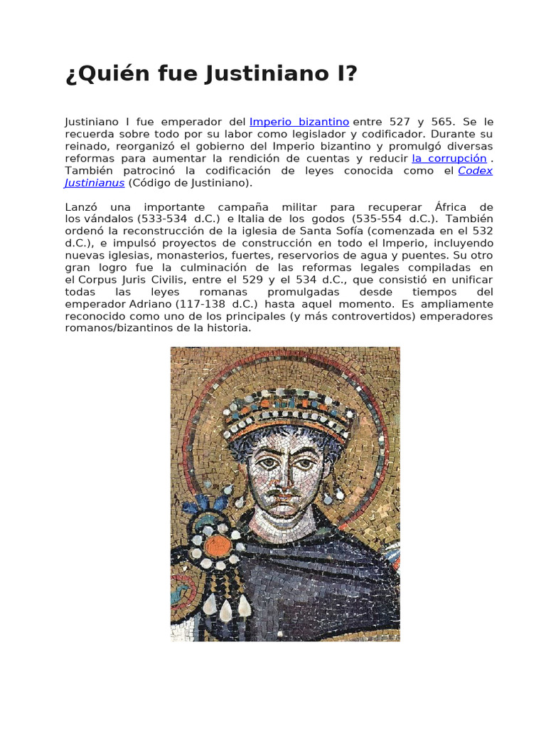 Quién Fue Justiniano I | PDF | Justiniano I | imperio Bizantino