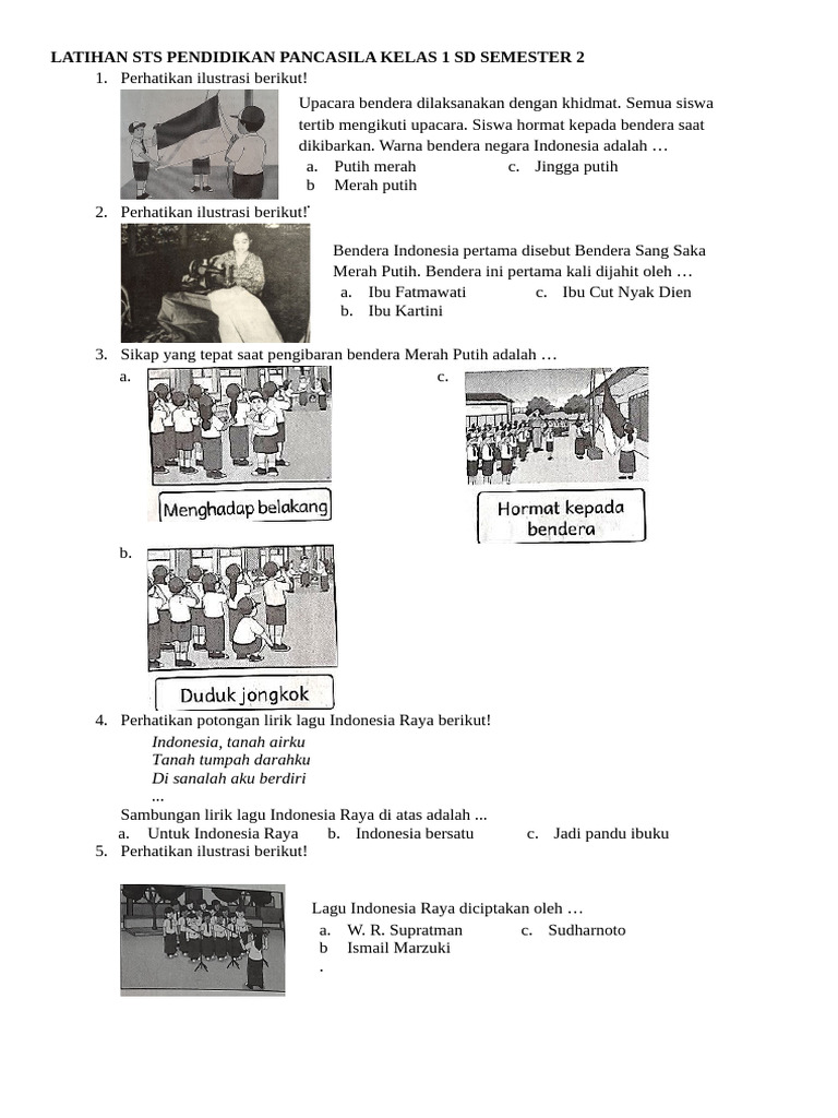 Latihan STS Pendidikan Pancasila Kelas 1 SD Semester 2 | PDF