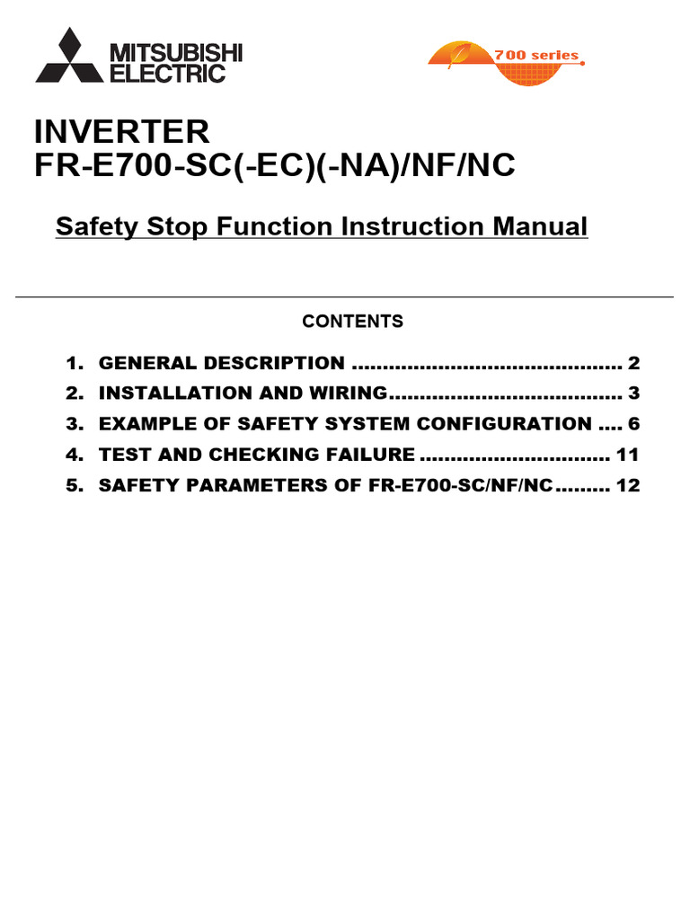 Mitsubishi FR-E700 Safety Stop Manual | PDF | Safety | Relay