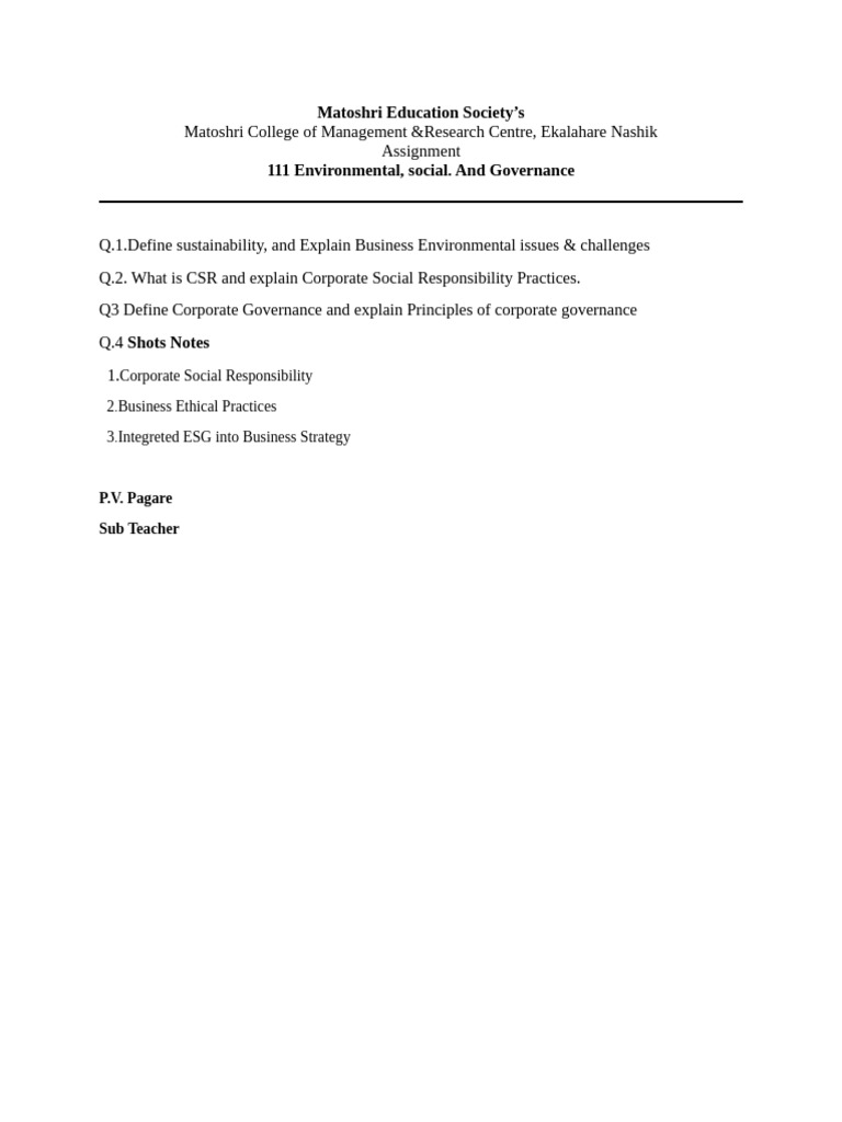 111 Environmental, Social - and Governance | PDF