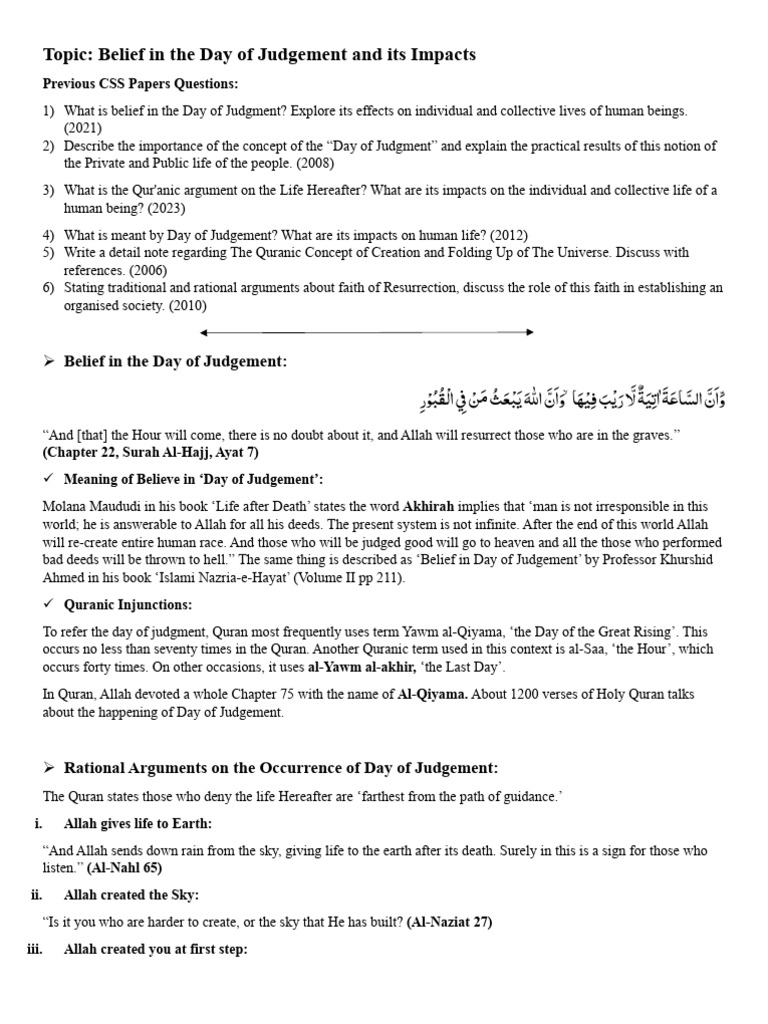 Belief in the Day of Judgement | PDF | Last Judgment | Islamic Belief ...