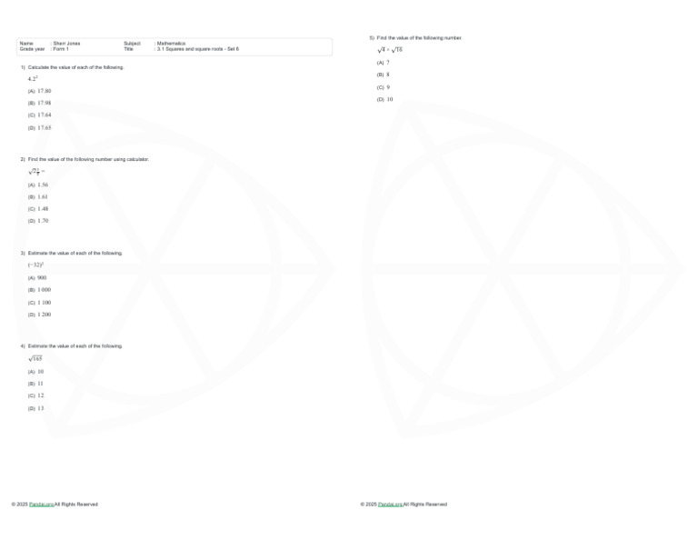3.1 Squares and Square Roots - Set 6 | PDF