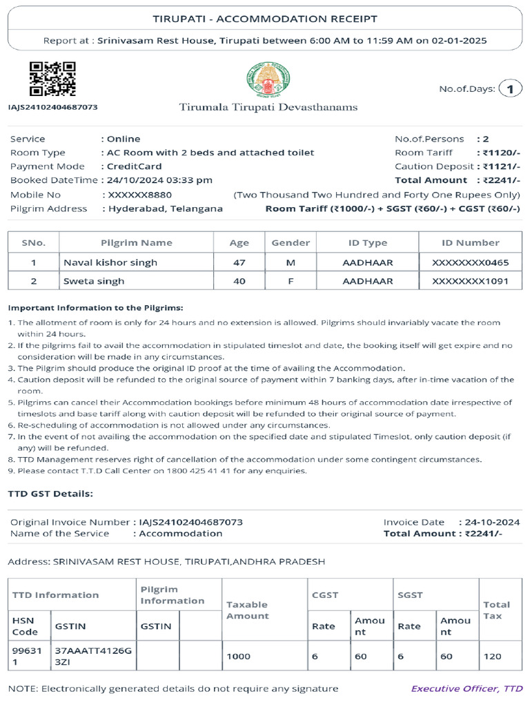 Accommodation Receipt | PDF
