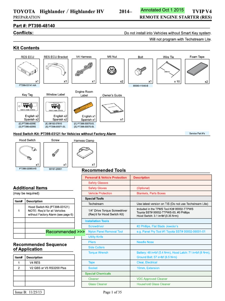 Highlander Remote Start Install Annotated | PDF