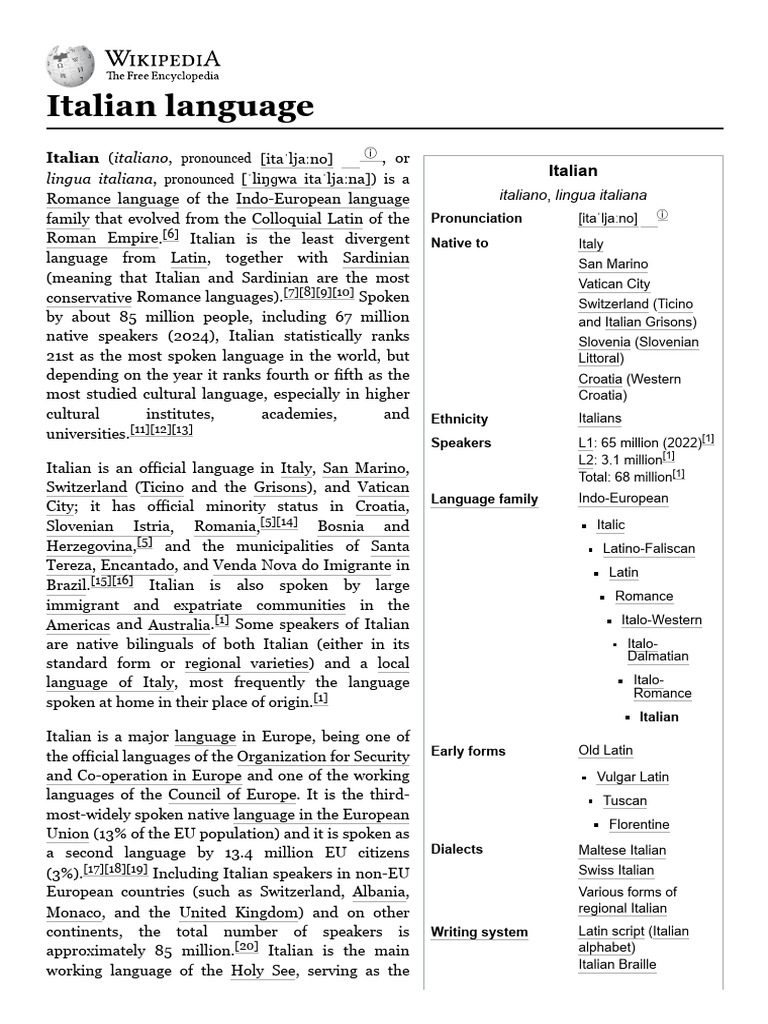 Italian Language - Wikipedia | PDF | Italian Language | Cultural ...