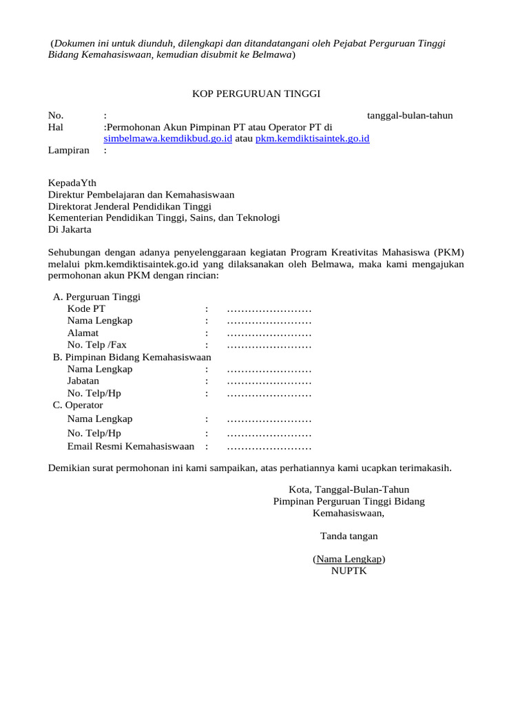 PKM 2025-Template Permohonan Akun Simbelmawa | PDF