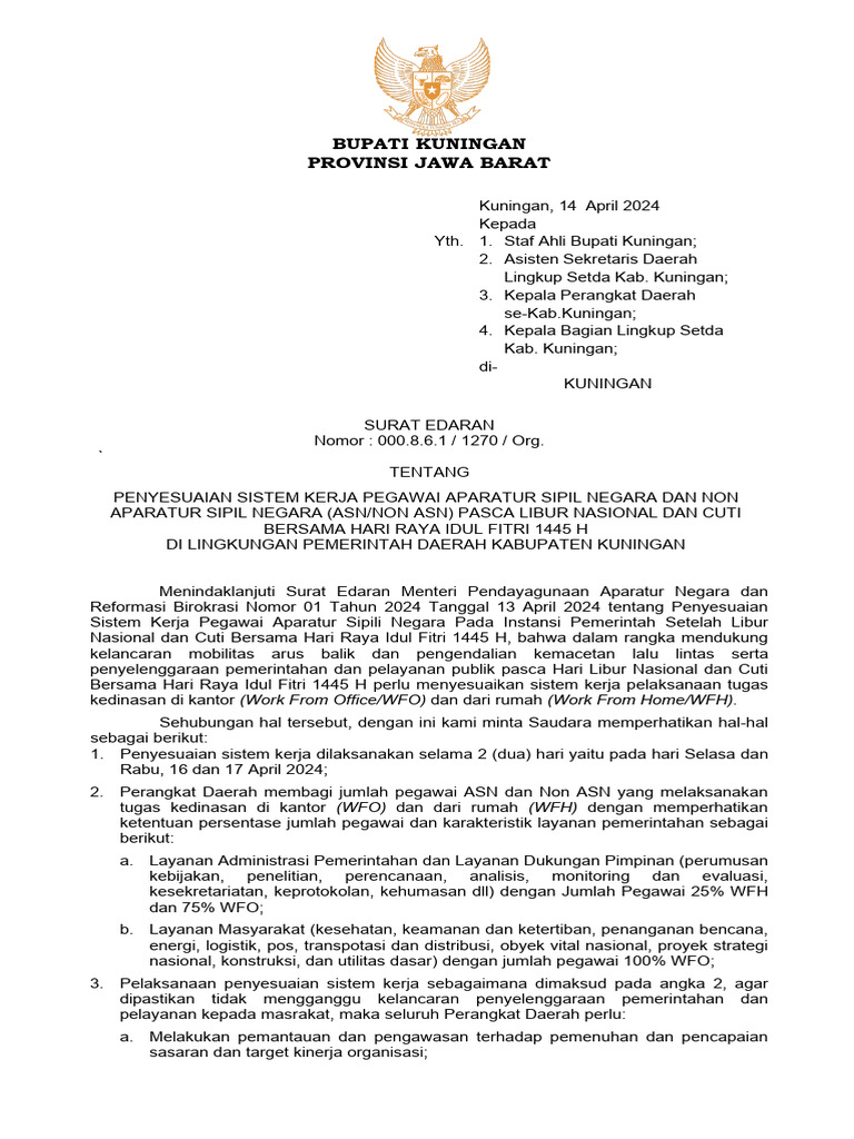 SURAT - EDARAN - WFH - WFO - PASCA IDUL FITRI-1 - Signed - Signed | PDF