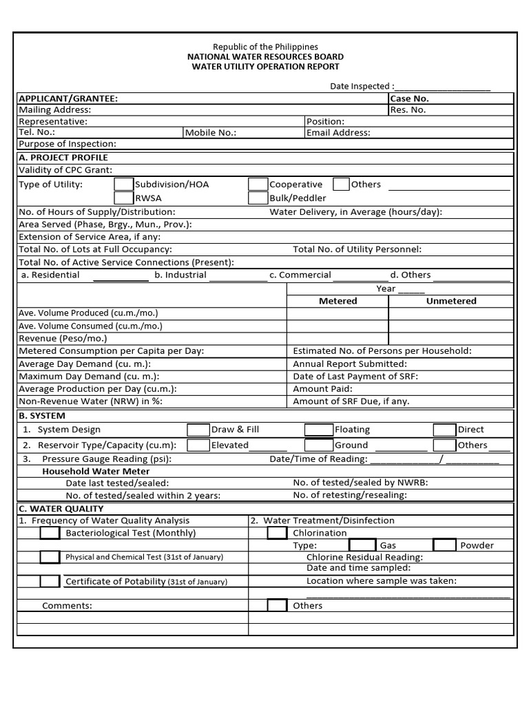 NWRB-MED-22-r3 Water Utility Operation Report Form | PDF | Water ...
