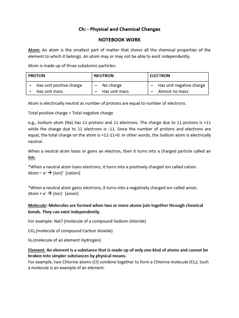 Physical and Chemical Changes Overview | PDF | Ion | Atoms
