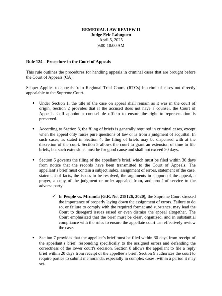 Rem Rev II Topics Discussed April 5 2025 | PDF | Appeal | Brief (Law)
