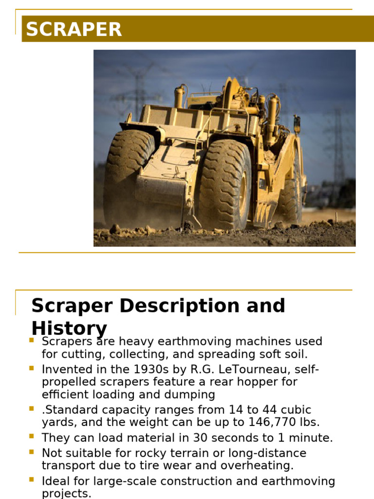 SCRAPER-heavy Equipment | PDF | Tractor | Construction Equipment
