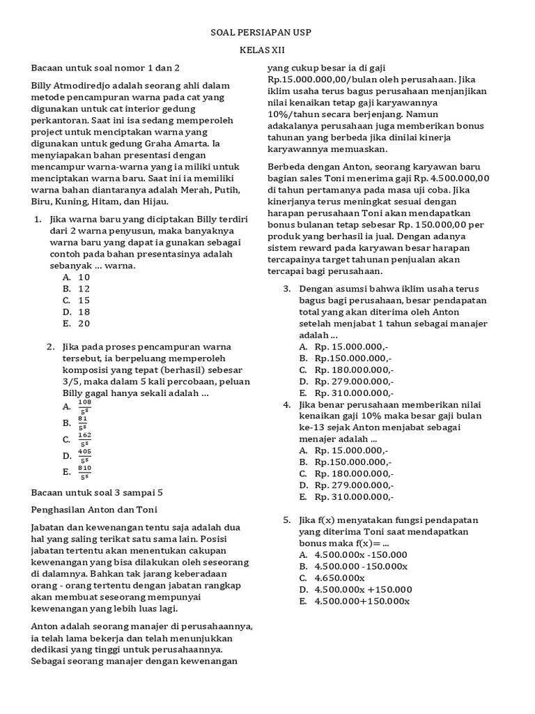 SOAL PERSIAPAN USP KELAS XII two line | PDF