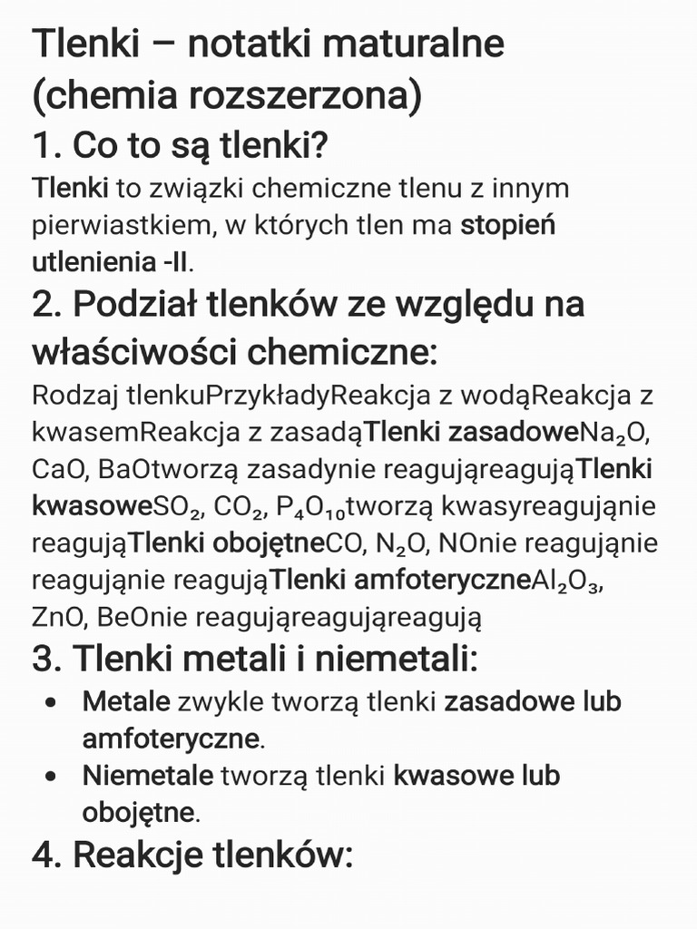 Tlenki Chemia Rozszerzona Notatki - 250509 - 092933 | PDF