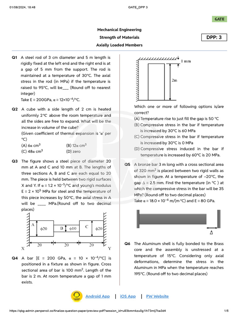 Axially Loaded Members - DPP 03 | PDF | Stress (Mechanics) | Mechanical Engineering