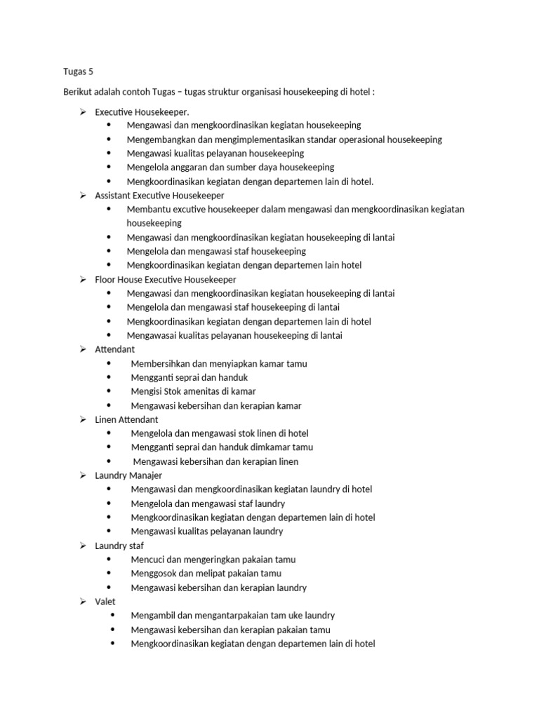 Struktur Organisasi Housekeeping Hotel | PDF