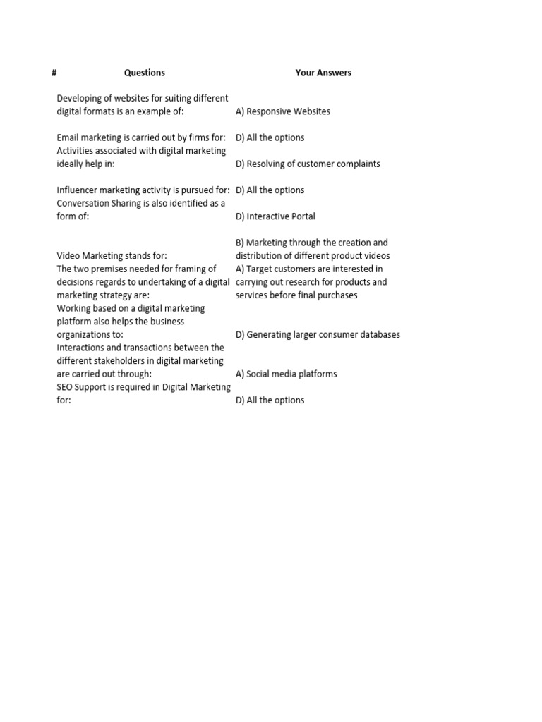 # Questions Your Answers | PDF