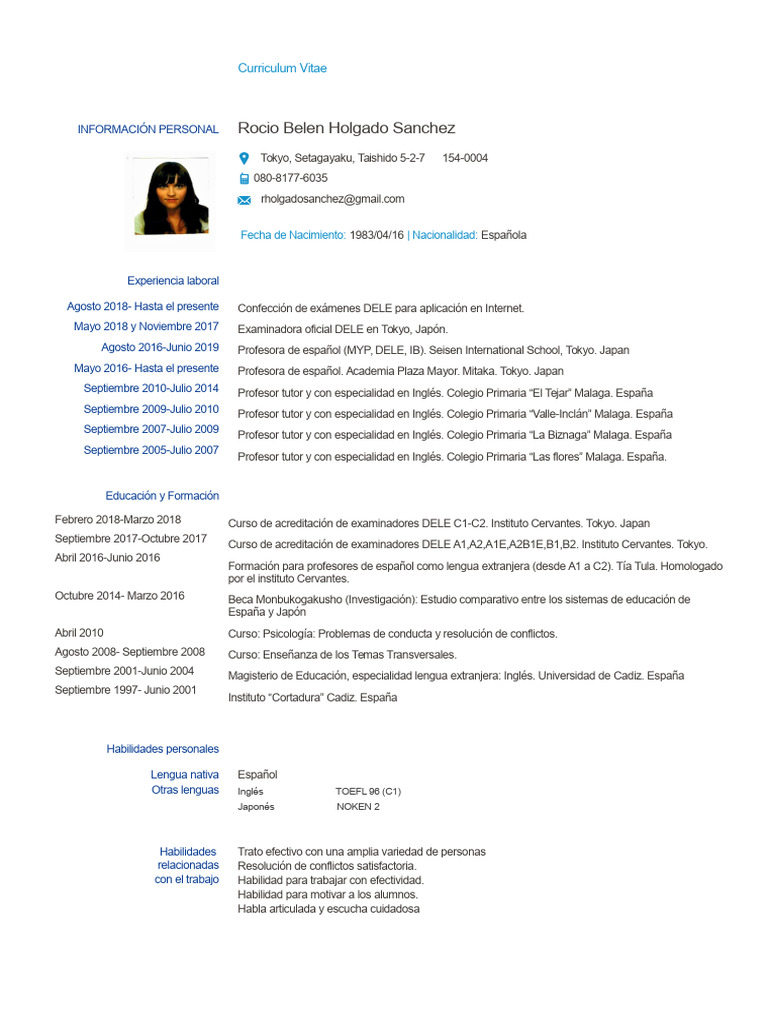 CV Espanol Rocio | PDF | Aprendizaje