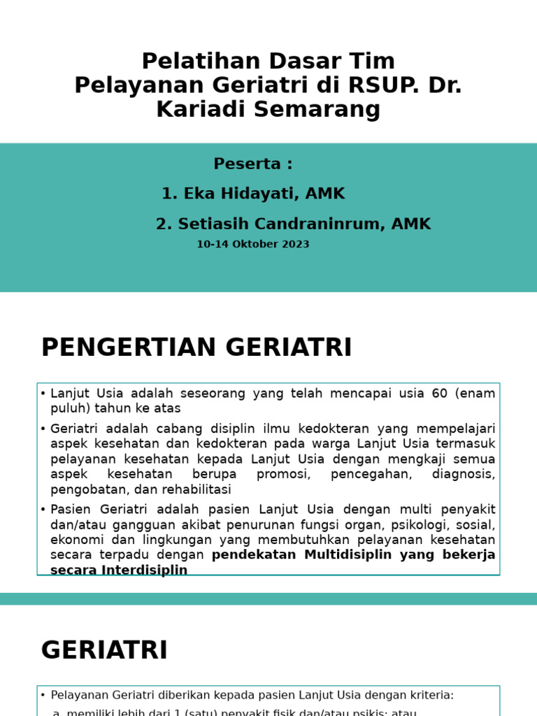 Pelatihan Dasar Tim Geriatri (Pelayanan Geriatri) | PDF