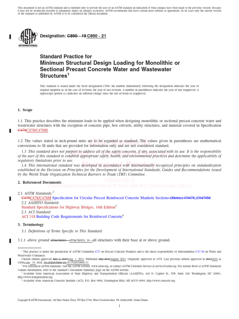 人孔-重载预制混凝土 ASTM-C890-21 | PDF | Civil Engineering