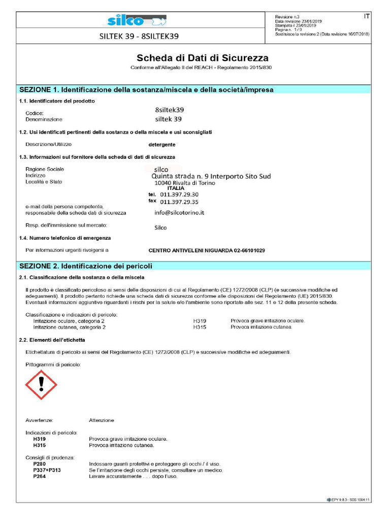 SDS Siltek39 2019 | PDF