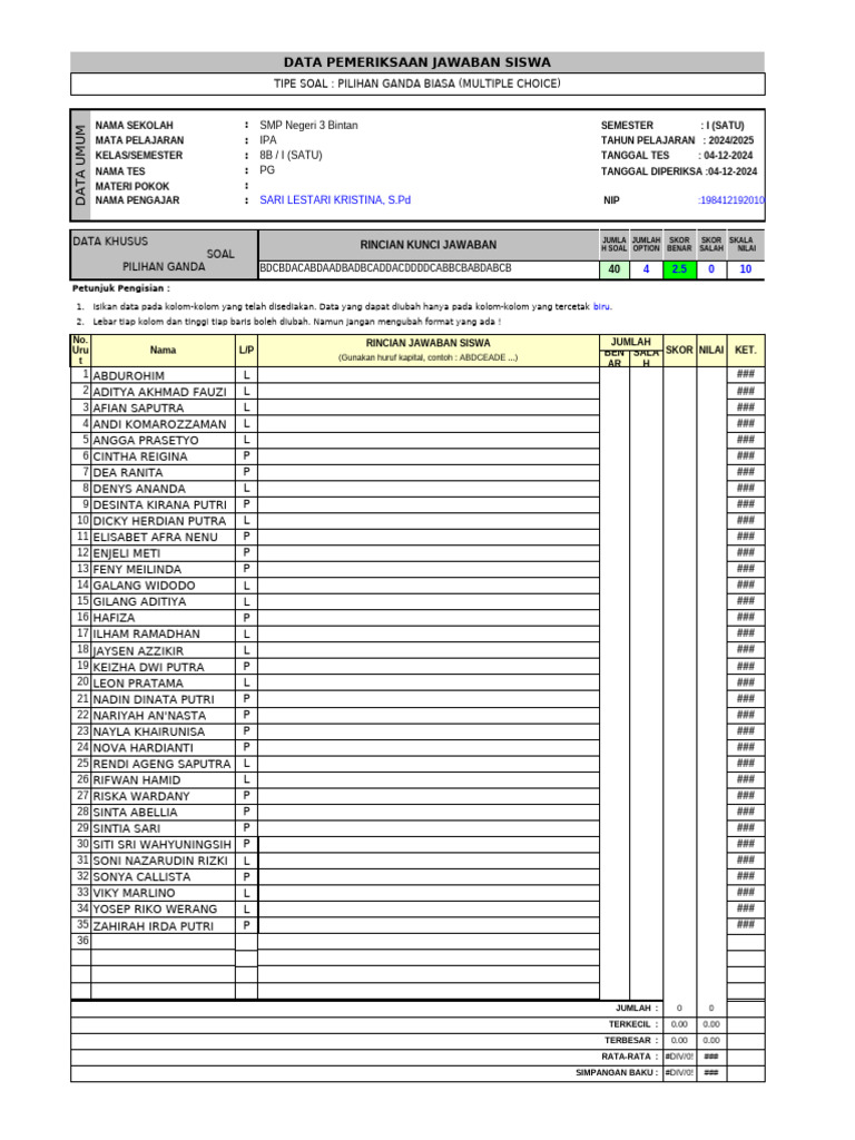 Analisis Asas Ganjil Ipa 8B | PDF