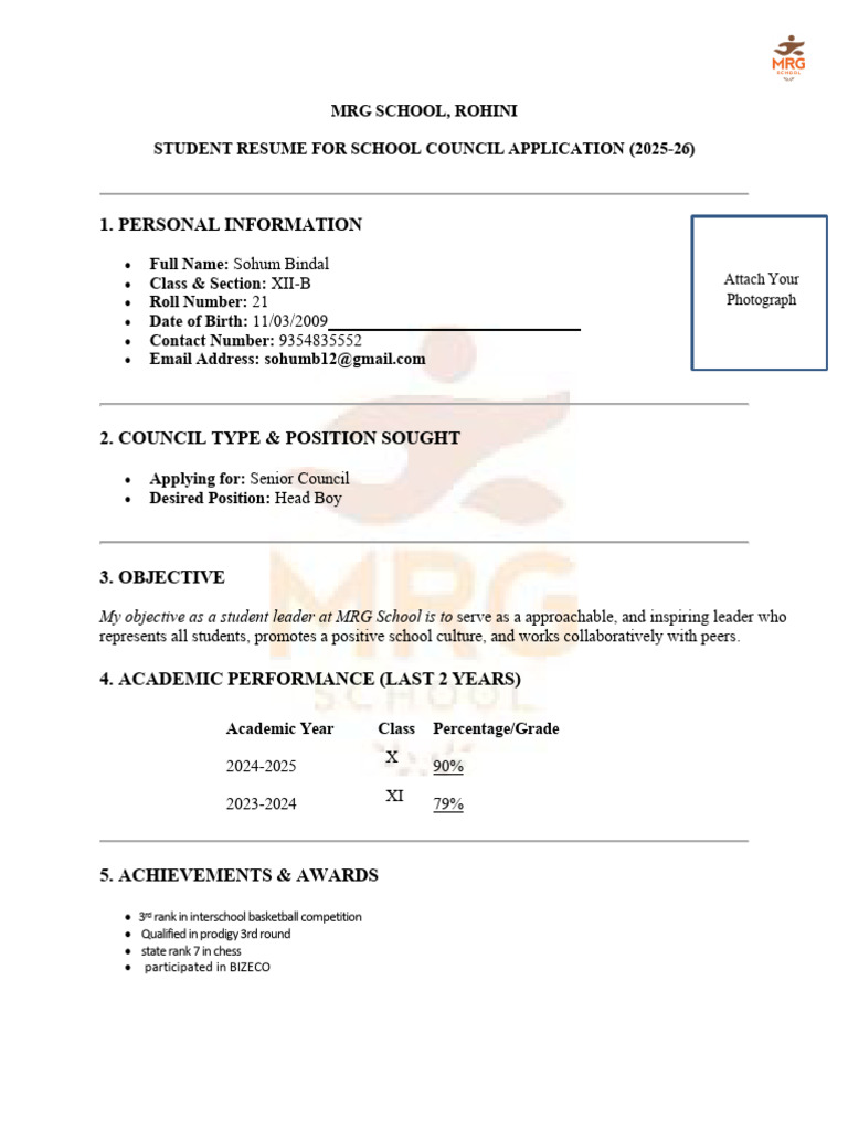 Resume for Student Council 1 | PDF