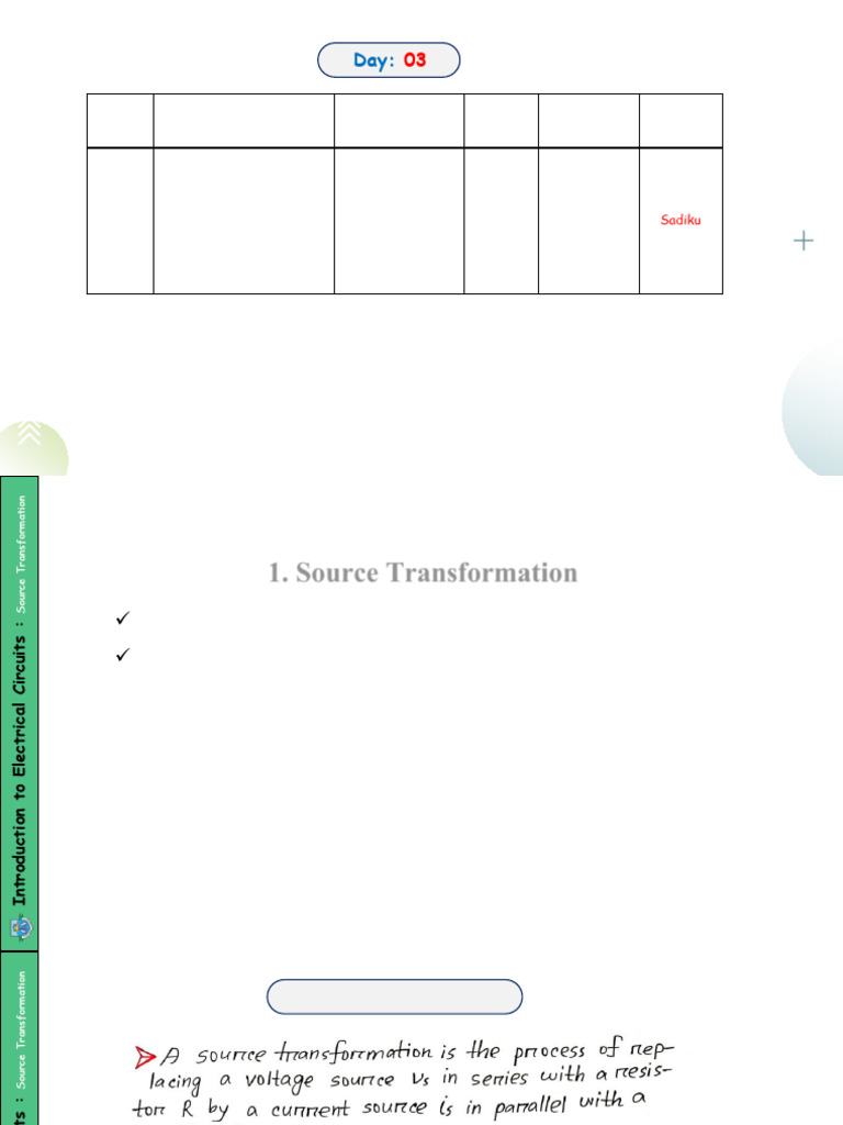 Lecture - 03. Source Transformation & Thevenin Theorem | PDF | Mathematics | Electrical Engineering