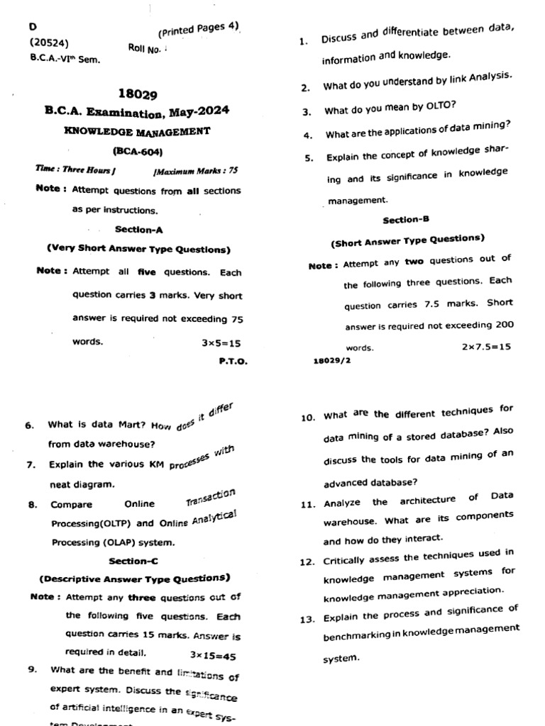 Bca 6 Sem Knowledge Management 18029 May 2024 | PDF