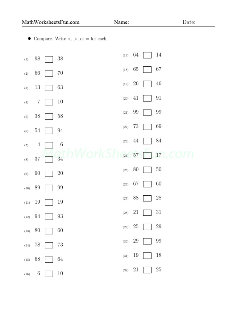 Comparing numbers 1 | PDF