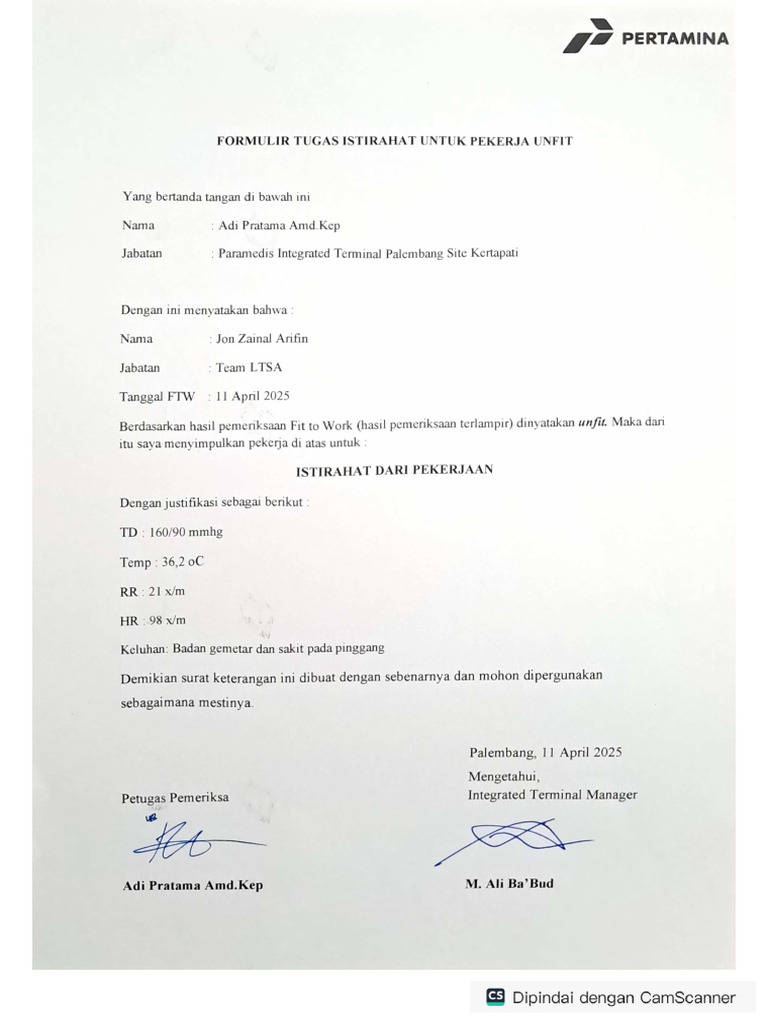 Form Unfit LTSA Teknik | PDF