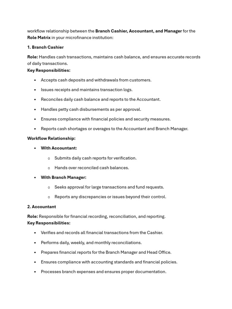 Workflow Relationship Between The Branch Cashier | PDF | Banks | Cashier