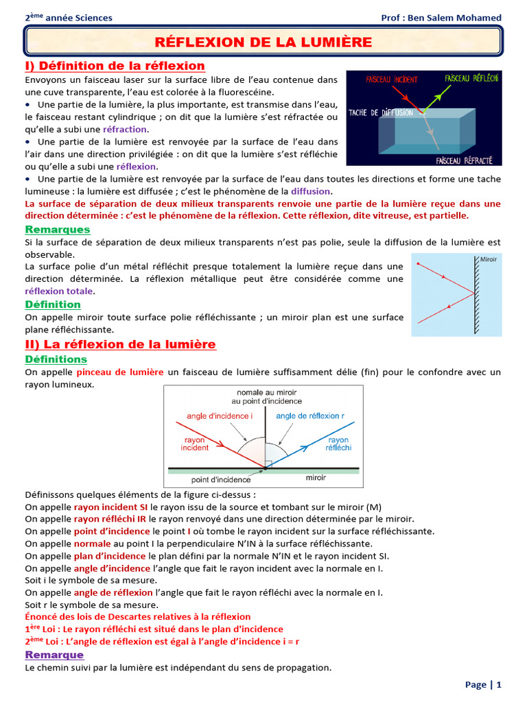 Définition de la réflexion de la lumière | PDF | Réflexion (physique ...