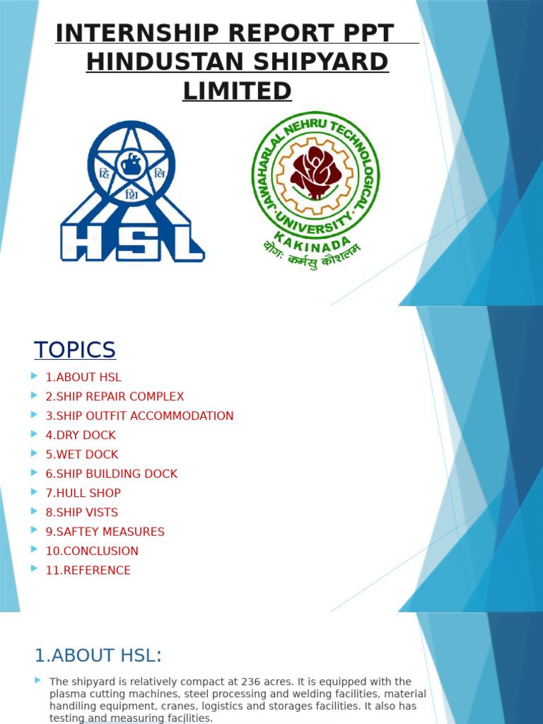 Internship Report PPT Hindustan Shipyard Limited | PDF | Ships | Shipping