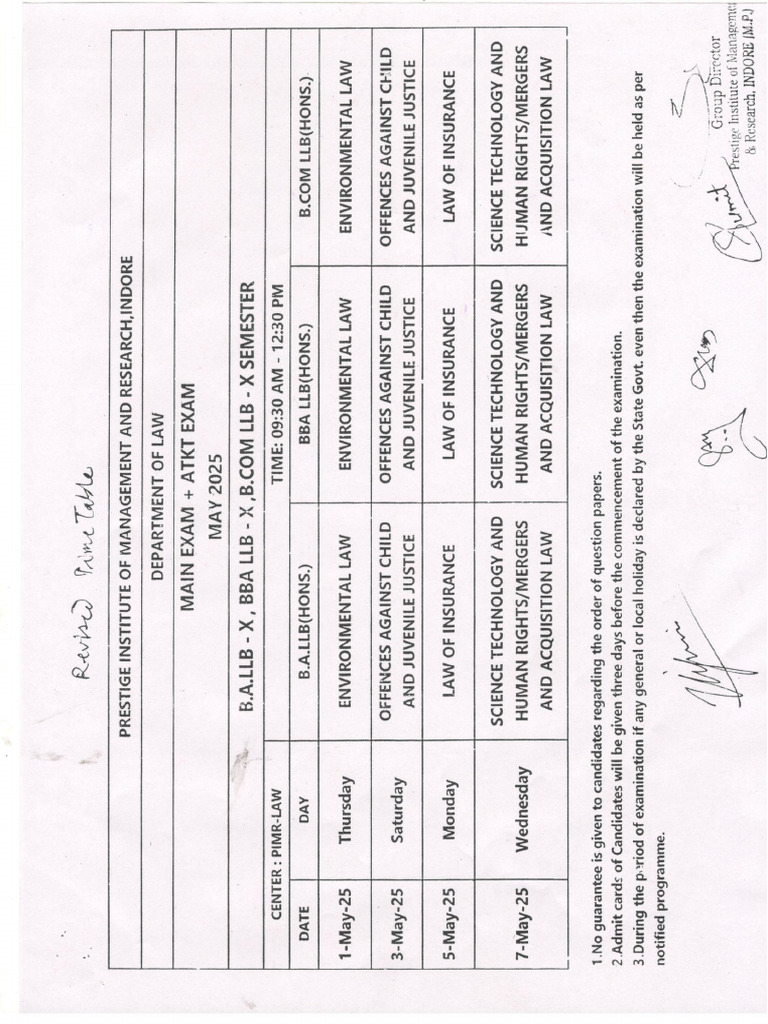 Revised Time Table Jan-May 2025 | PDF