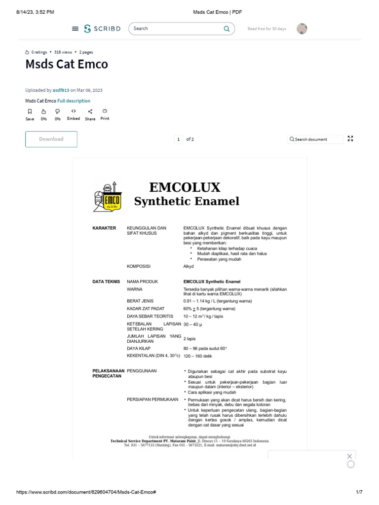Katalog MSDS Cat Emco dan Warna | PDF