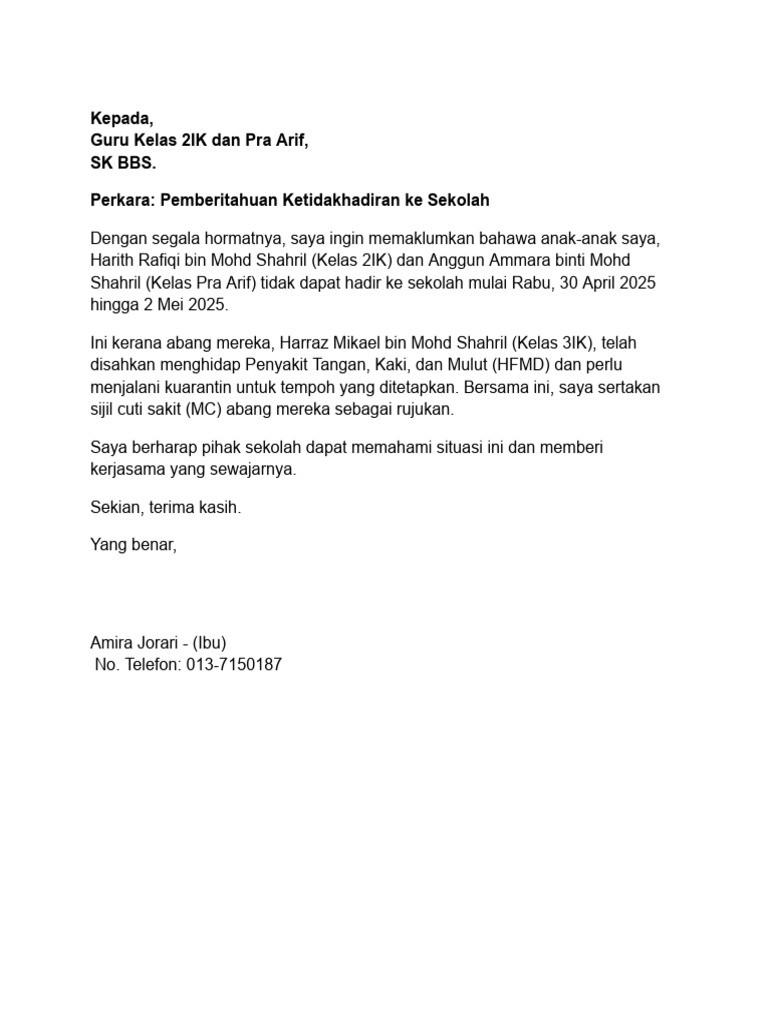 Surat Cuti SK Bbs | PDF