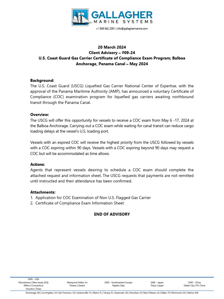 21.03.2024 GMS Client Advisory 09-24 - Gas Carrier COC Exam Balboa ...