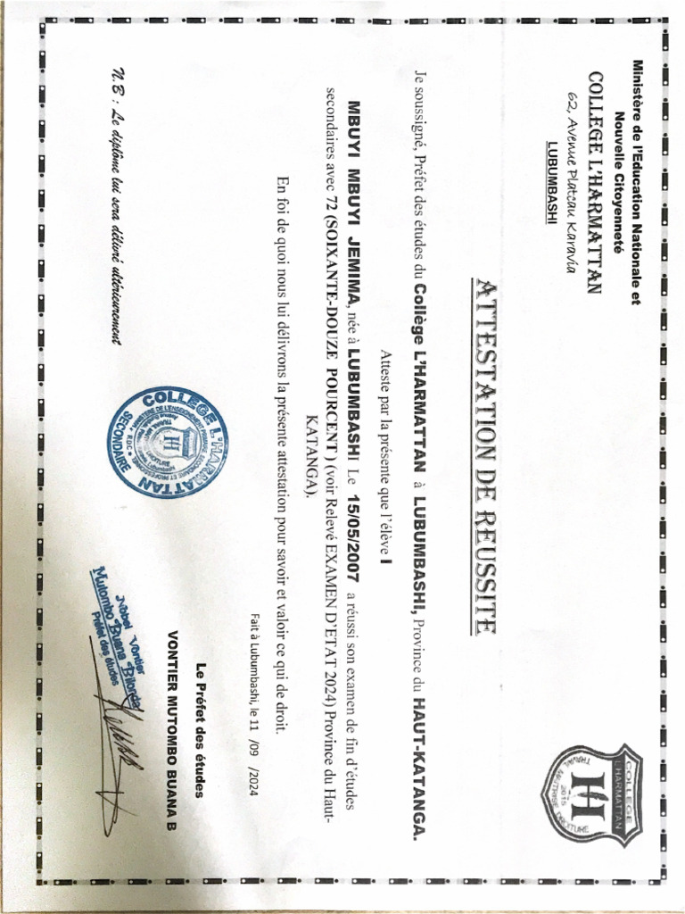 Attestation de Réussite | PDF