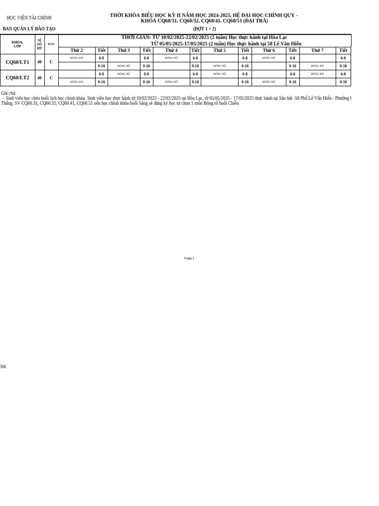 Tkb Hk1 (24-25) Gdtc Khối 2 Đại Trà Chiều | PDF
