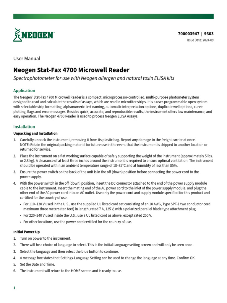 Neogen Stat Fax 4700 - User Manual - en US - FS01697 | PDF ...